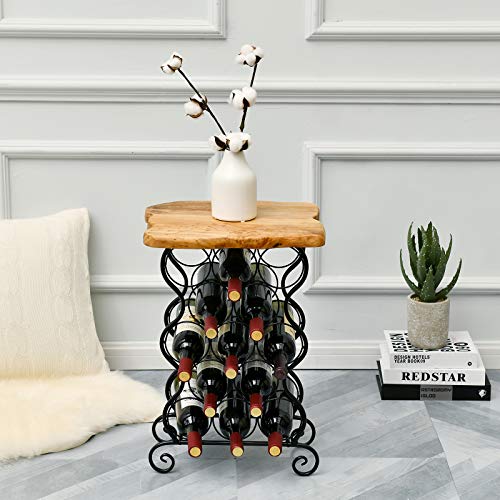 WELLAND 13 Bottle Wine Rack with Natural Edge Table Top, Metal & Wood ...