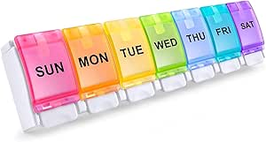 Amazon.com: BUG HULL Pill Organizer Arthritis Friendly, Weekly Pill Box with Push Open Button, 7 ...