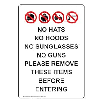 Amazon.com: Vertical No Hats No Hoods No Sunglasses Label Decal with ...