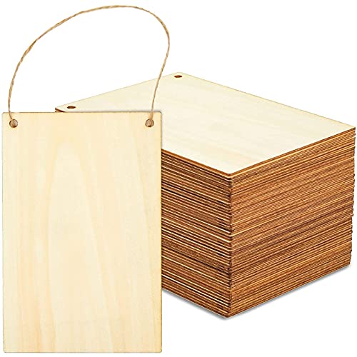 50 Pack Unfinished Wood Plaque Blanks with Jute String for Crafts, DIY ...