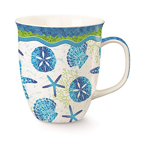 Beach Batik Blue Shells Starfish Sand Dollar Mug Porcelain 15 Ounces ...