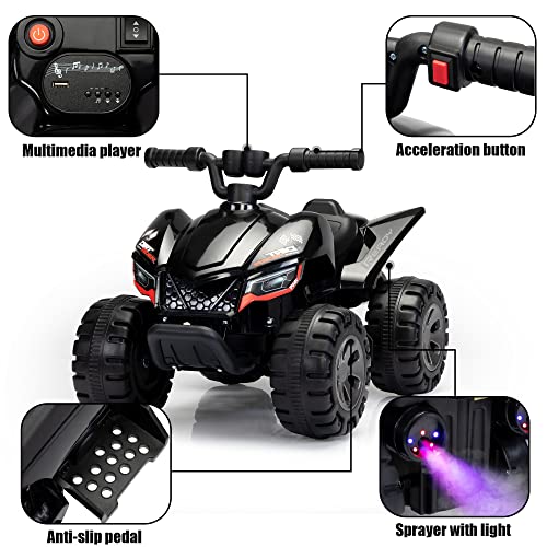 TOBBI Kids Ride-on ATV, 6V Battery Powered Electric Quad Car with Music, LED Lights and Spray ...