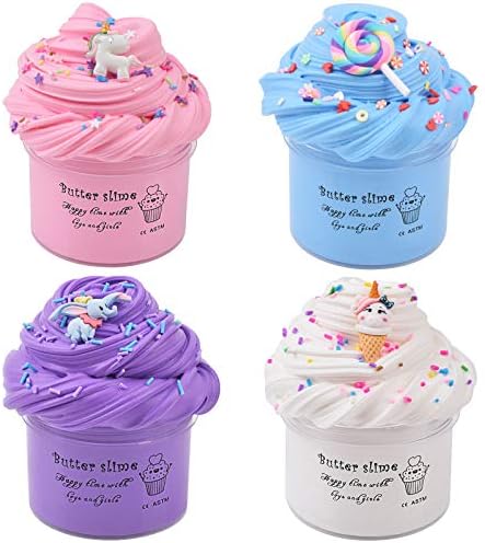 Luclay Fluffy Slime Putty Slime，4 Packs Soft Butter Slime Kit Stress ...