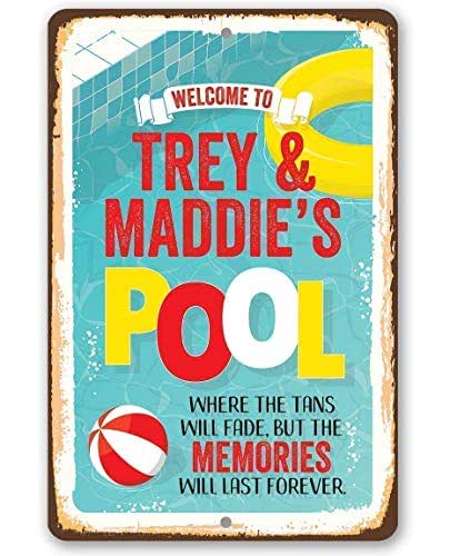 Amazon.com: Personalized Welcome To Our Pool - Durable Metal Sign - 8 ...