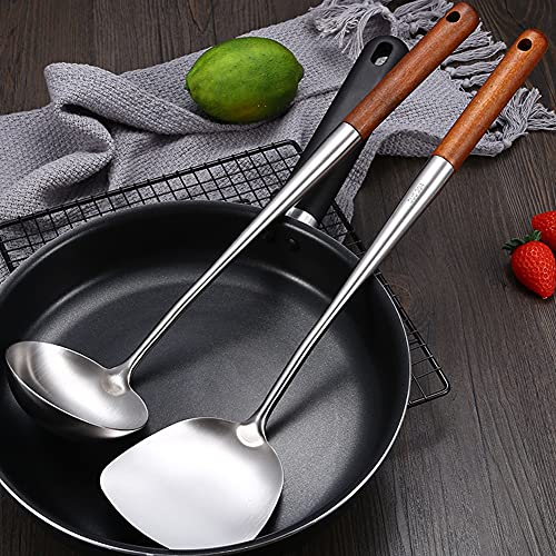 Stainless Steel Wok Utensils Set, 17-inch Wok Spatula and Wok Ladle for ...