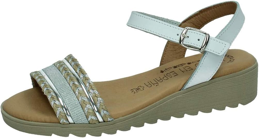 MADE IN SPAIN M-158 Women's Leather Sandals Silver Size: 8.5 UK: Amazon ...