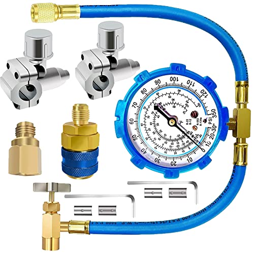 Refrigerator Freon Recharge Hose Gauge Kit-A/C R134a R12 R22 R502 Fridge Recharge Tool Kit with ...