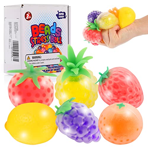 Tirafal Sensory Stress Relief Balls, 6Pack Fidget Fruit Squishy Toys ...