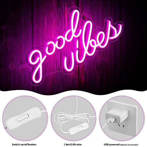 Olekki Pink Good Vibes Neon Sign - Neon Lights for Bedroom, LED Neon ...
