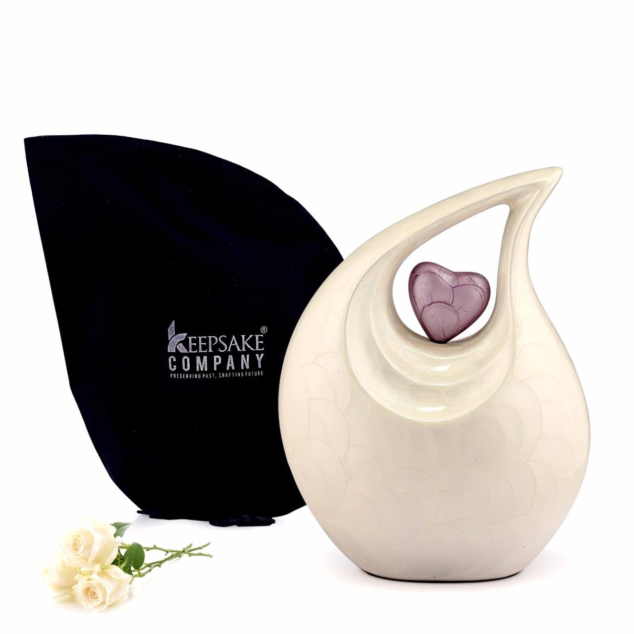 Large Adult White Teardrop Urn with Purple Heart for Human Ashes Male ...