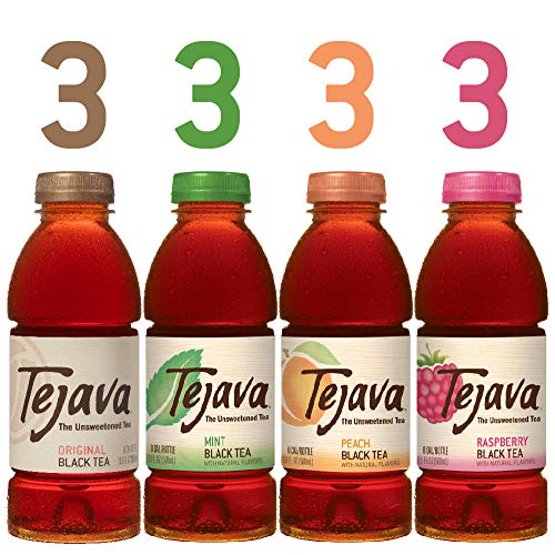 Tejava Variety 12 Pack Iced Tea, Black Tea, Peach, Raspberry, Mint, 16 ...