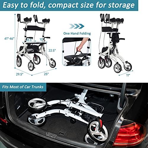 ELENKER Upright Rollator Walker, Stand Up Rollator Walker with Shock Absorber, 10” Front Wheels ...