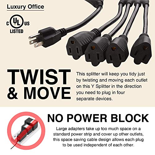 Luxury Office, 4 Way Power Splitter – 1 to 4 Cable Strip With 3 Pronged ...