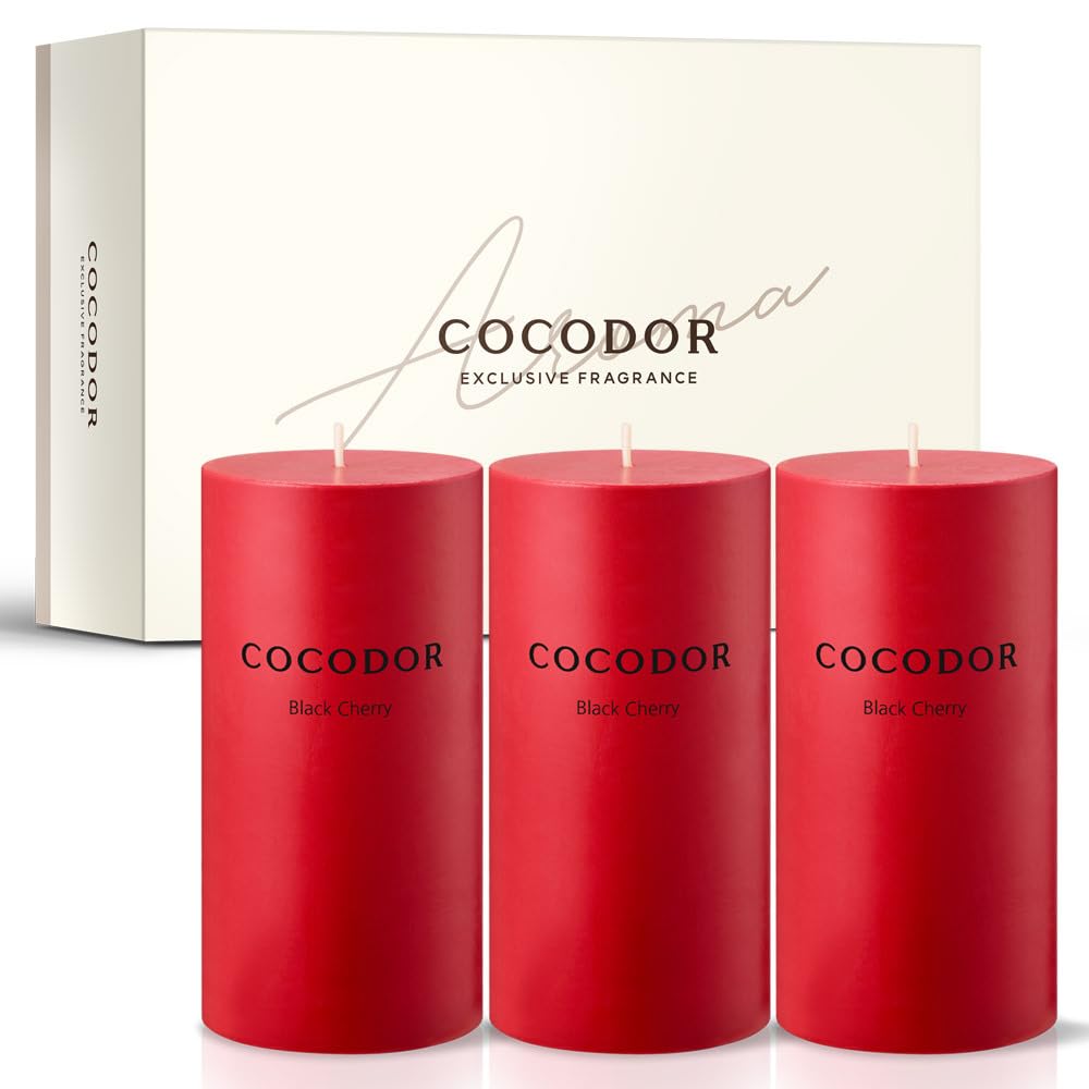 COCODOR Scented Pillar Candles, 3x6 Inch, Black Cherry, Candle Set of 3 ...