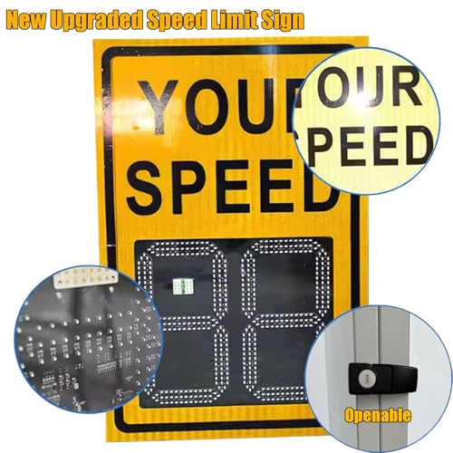 2 Digits Solar Powered Radar Speed Limit Speedometer Warning Sign, Led ...