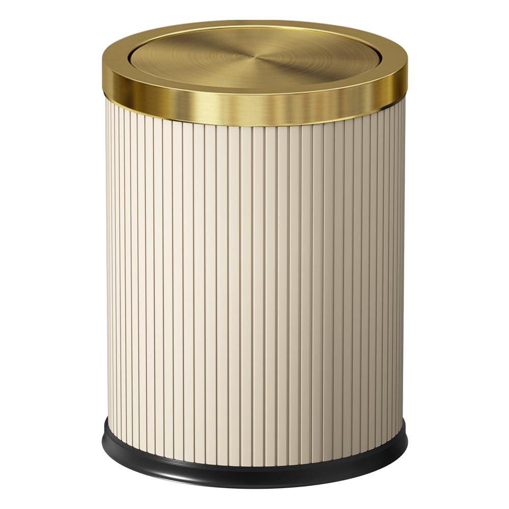LEASYLIFE 15L/4Gal White Gold Bathroom Trash Can,Bathroom Garbage can ...