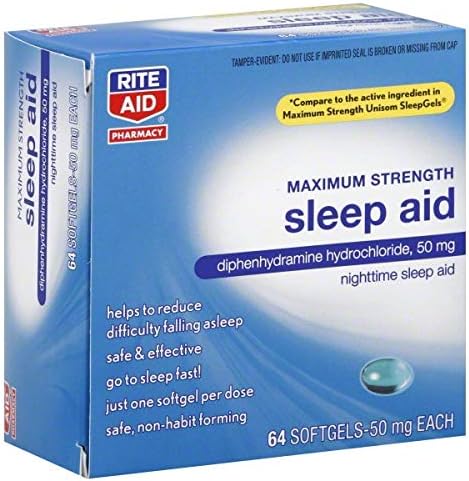 Amazon.com: Rite Aid Pharmacy Sleep Aid, Maximum Strength, Softgels, 64 ...