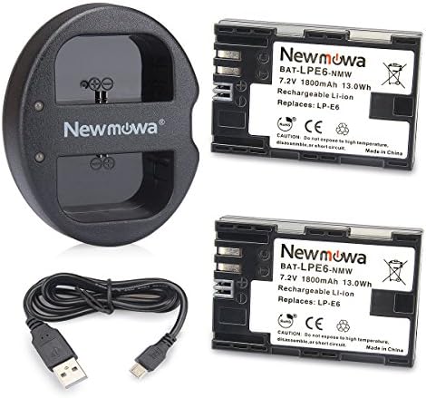 LP E6 LP E6N Newmowa Replacement Battery (2 Pack) and Dual USB Charger for Canon LP-E6, LP-E6N ...