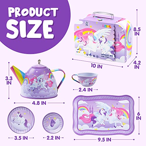 JOYIN Unicorn Tea Party Set for Little Girls, Pretend Purple Tin Teapot ...