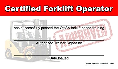 Forklift Operator/Driver Certificate, Training Cards (Package of 10 ...