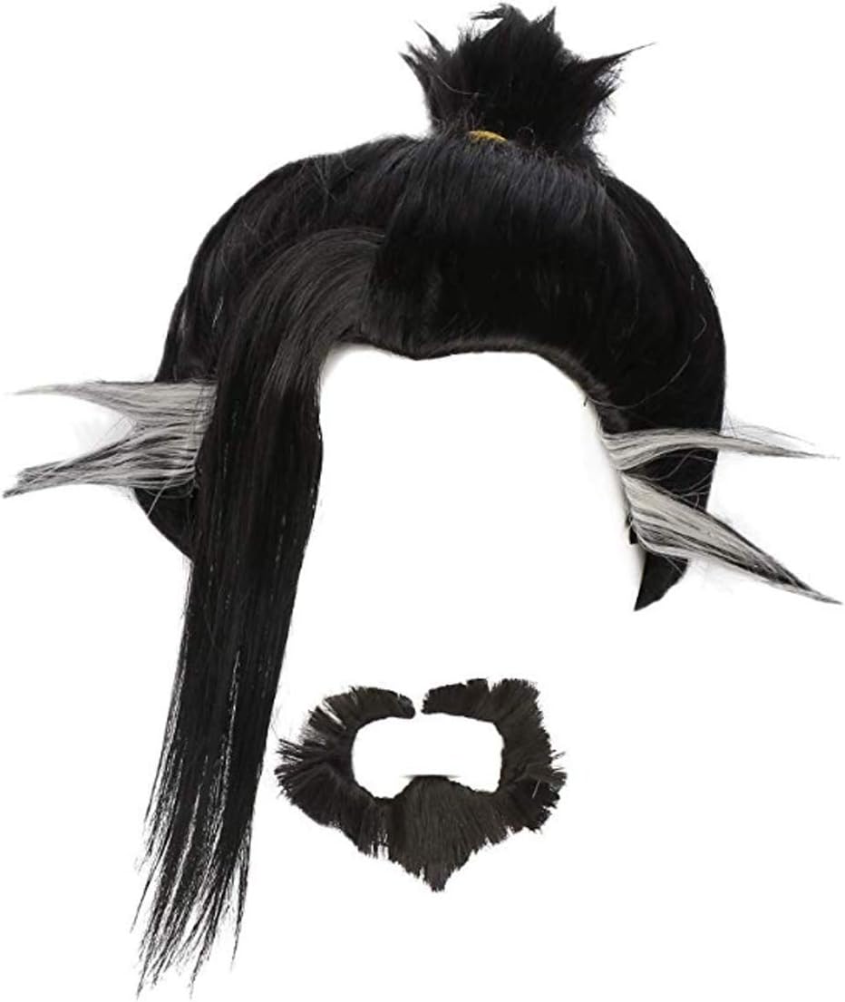 OW Shimada Hanzo Wig Cosplay Black White Short Braided Handmade Hair ...