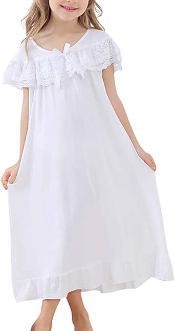 Nightgowns for Little Girls White Sleepwear Cotton Sleep Dress Pajama ...