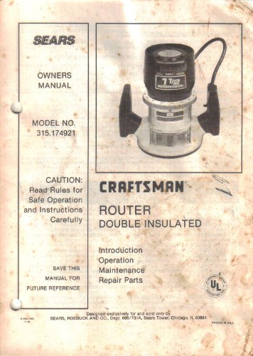 Sears Craftsman Router, Double Insulated, Operators Owners Manual ...