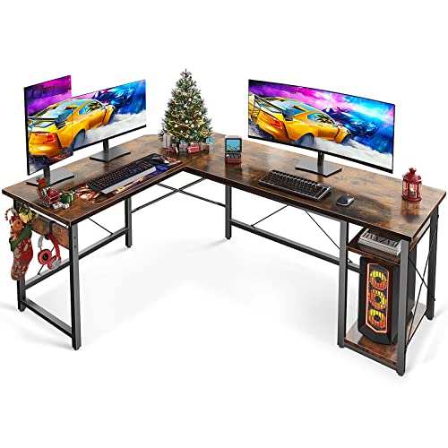 Coleshome L Shaped Computer Desk 66" with Storage Shelves, Corner ...