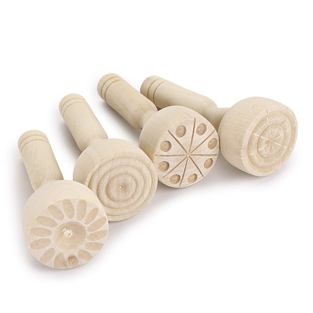OwnMy Wooden Clay Stamp Set, Wood Playdough Handle Stamps, Wooden ...