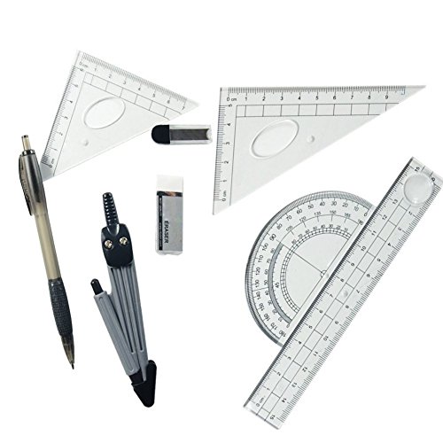 Math Geometry Kit Set 8 Pieces - Shatterproof Box,Rulers,Protractor ...