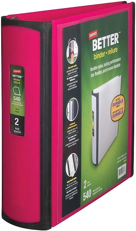 Staples 2 Inch Better View Binder with D-Rings, Pink: Amazon.ca: Office ...