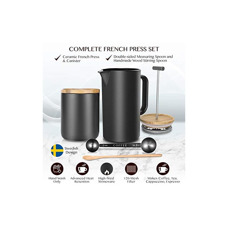 Ceramic French Press Coffee Maker + Grounds Canister | Escape Waste