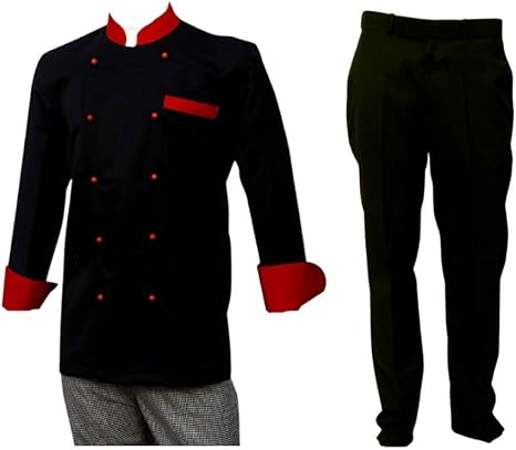 Chefs World Uniforms - Chefs Coat and Formal Trouser (Black with Red ...