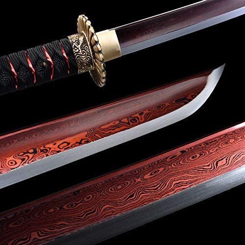 Kasne Handmade Japanese Swords Katana Damascus Steel Red Blade Full ...