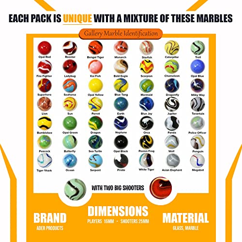 Marbles for Kids, Set of 50 (48 Players and 2 Shooters) Assorted Colors ...