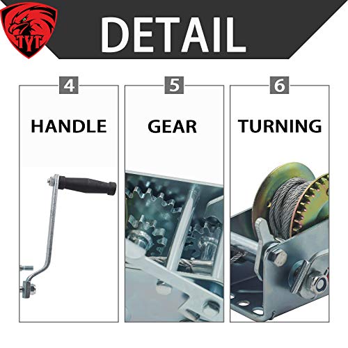 TYT 1600lb Boat Trailer Winch, Heavy Duty Hand Winch with 8M(ft) Steel ...