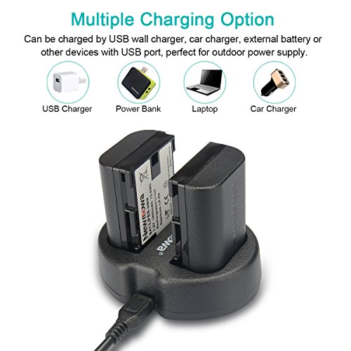 LP E6 LP E6N Newmowa Replacement Battery (2 Pack) and Dual USB Charger for Canon LP-E6, LP-E6N ...