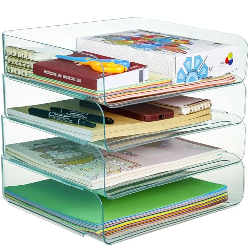4 Tier Clear Paper Trays, Stackable Desktop Racks Organizer for Letter ...