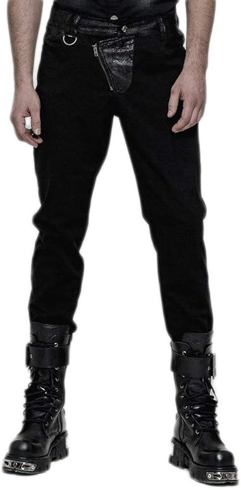 Punk Rave Men Punk Rock Pants Gothic Cotton with Leather Pants ...