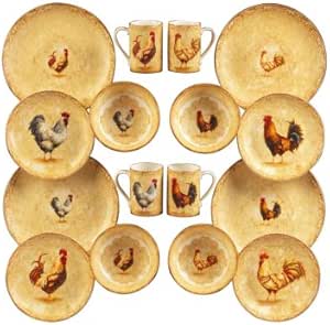 Amazon.com | 222 Fifth Avenue Regal Rooster 16-piece Dinnerware set ...