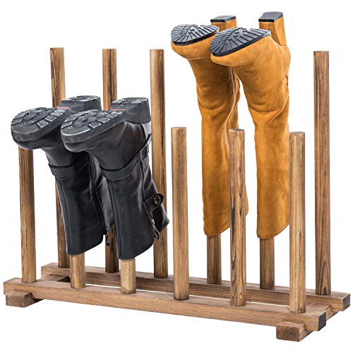 MyGift Dark Brown Wood Boot Rack Organizer Tall Boots Inverter Holder ...