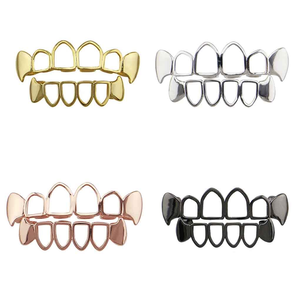 Mua Gold Teeth Grillz Open Face Outline 6 Teeth Vampire Fangs Grillz ...