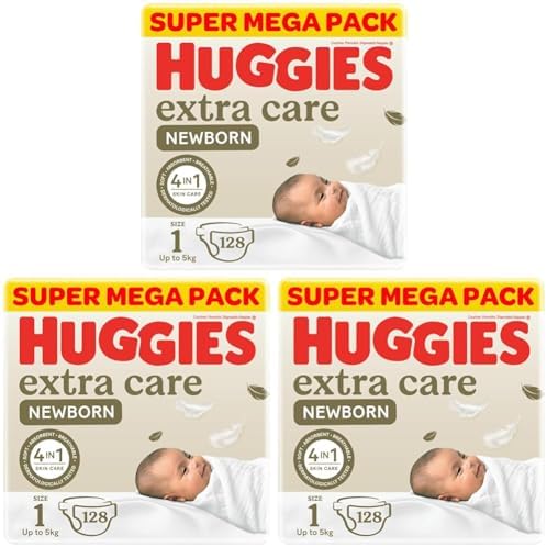 Huggies Extra Care Newborn, Size 1, Up to 5 kg, Twin Jumbo Pack, 128 ...