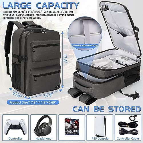 AKOZLIN Travel Gaming Console Backpack Compatible With Play Stantion 5 4 PS5/PS4/PS4 Pro/PS4 ...