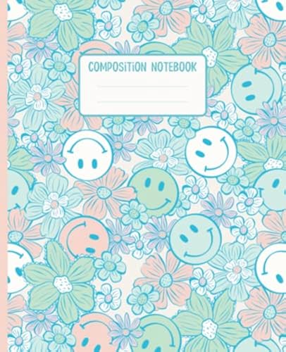Preppy Notebook: Smiley Faces Aesthetic - Blue Composition Notebook ...
