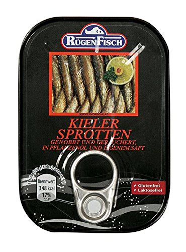 Rügenfisch Kieler Sprotten geräuchert in Pflanzenöl 90g: Amazon.de ...