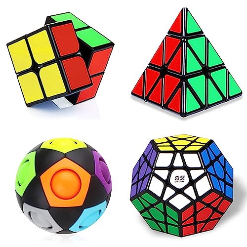 Roxenda Speed Cube Set, Speed Cube Bundle of 2x2 Megaminx Pyramid Cube and Magic Rainbow Ball ...