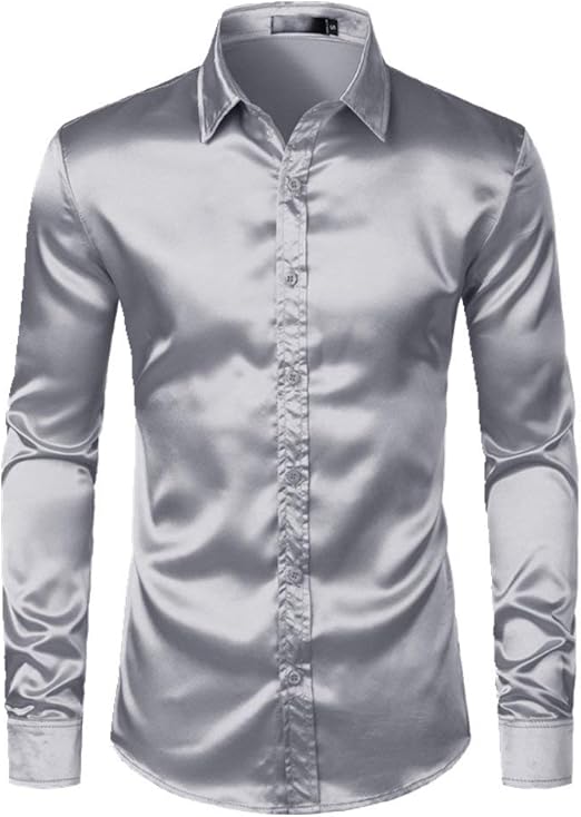 U/A Seide Satin Hemd Herren Slim Hochzeit Bankett Casual Herren Hemd ...