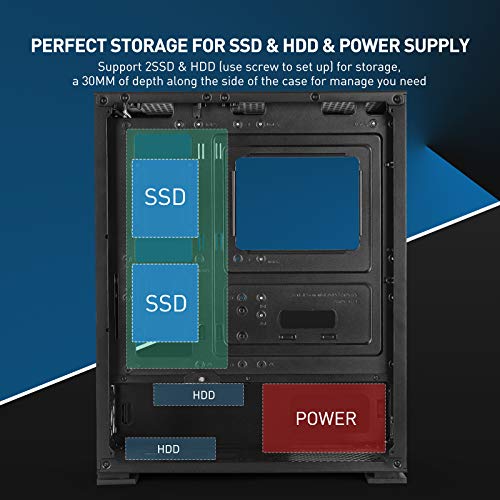 GIM ATX Mid-Tower Case with 4 RGB Fans Pre-Installed, Black PC Gaming ...