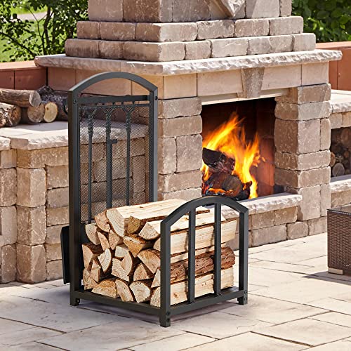 Yaheetech Firewood Rack with 4 Fireplace Tools for Indoor Outdoor ...